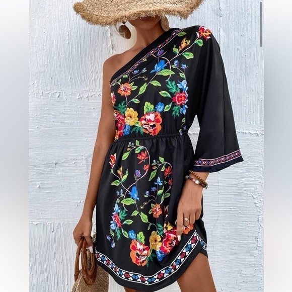 Dresses | Cabo Classy Floral Print One Shoulder Midi Dress | Poshmark